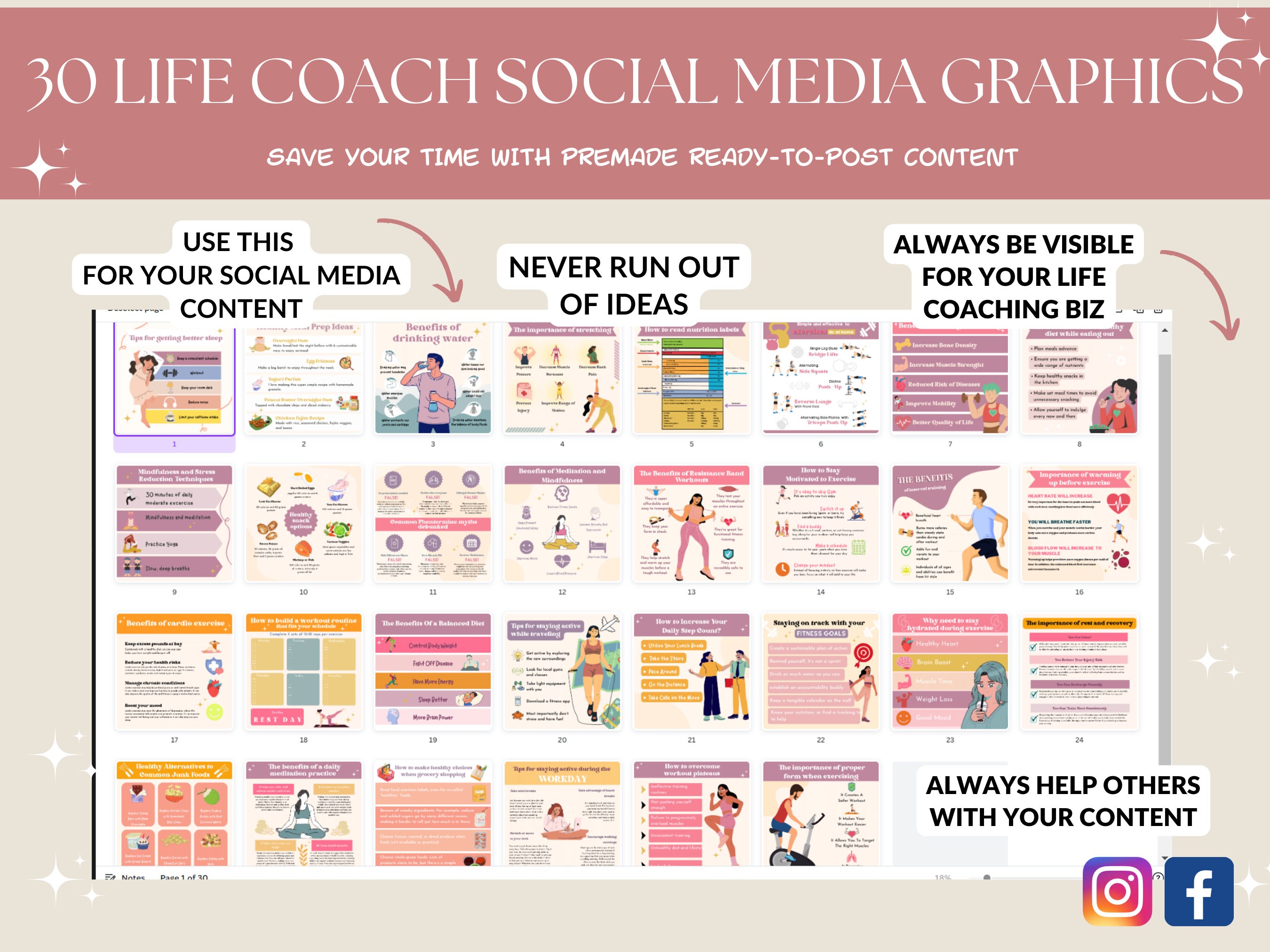 60 Life Coach Mental Health Social Media CANVA Templates Life - Etsy