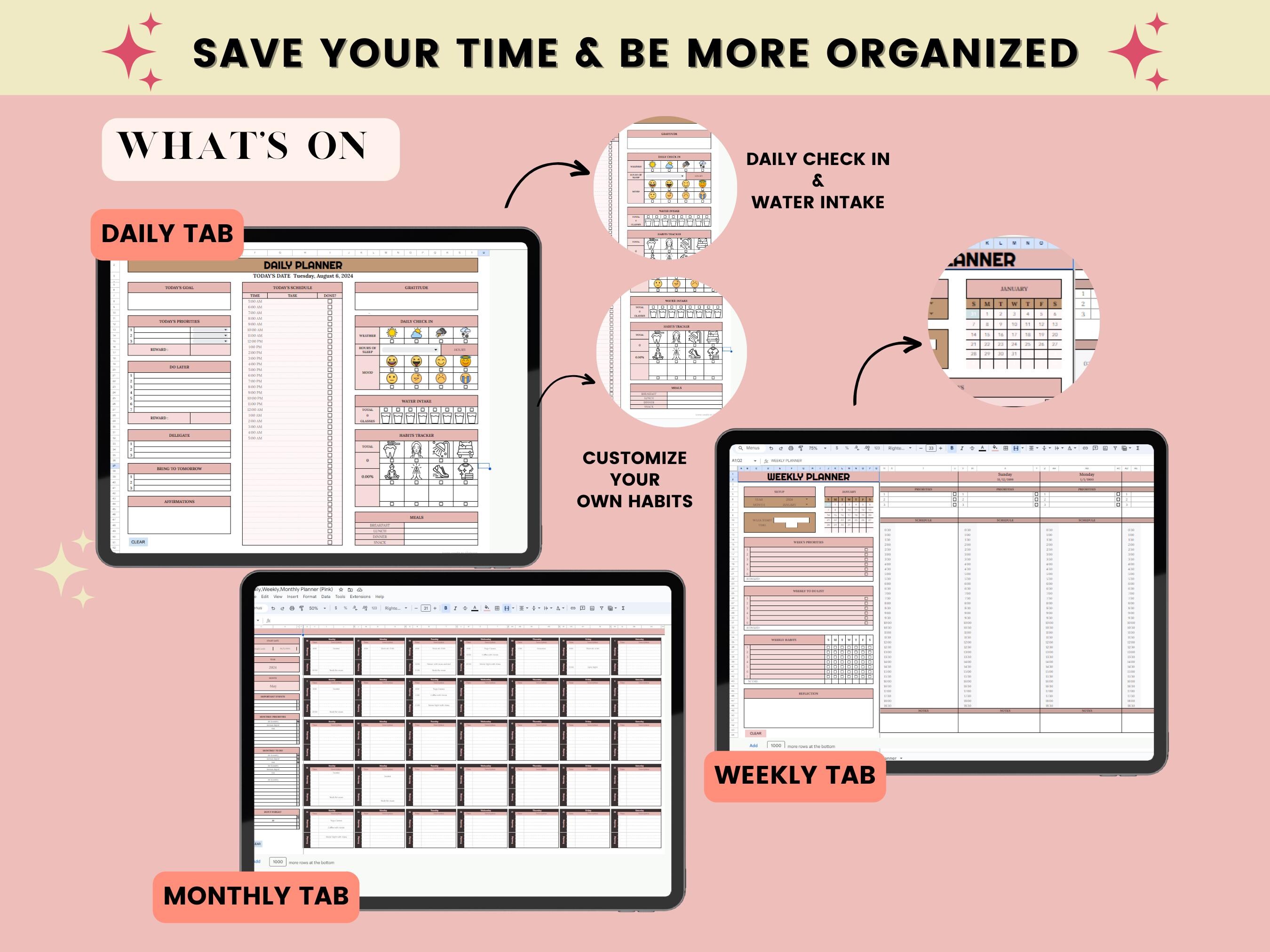 Daily Spreadsheet Google Sheet Monthly Calendar Template, Daily Weekly ...