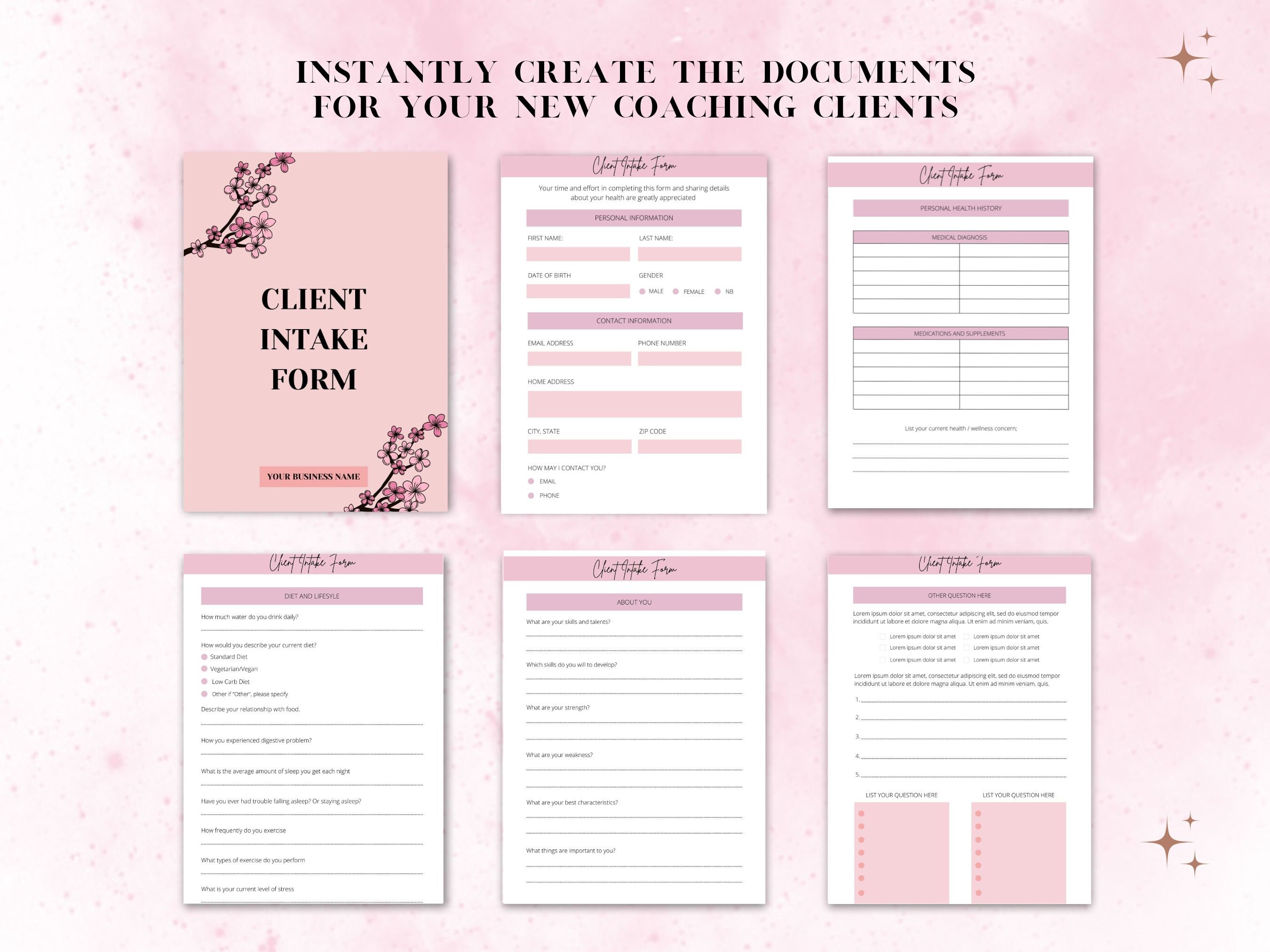Client Intake Form for Coaches, Coaching Form, Client Information ...