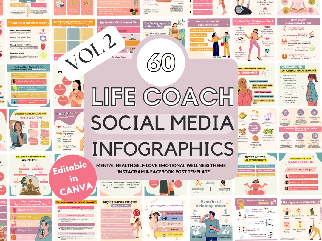 60 Life Coach Mental Health Social Media CANVA Templates, Life Coach ...
