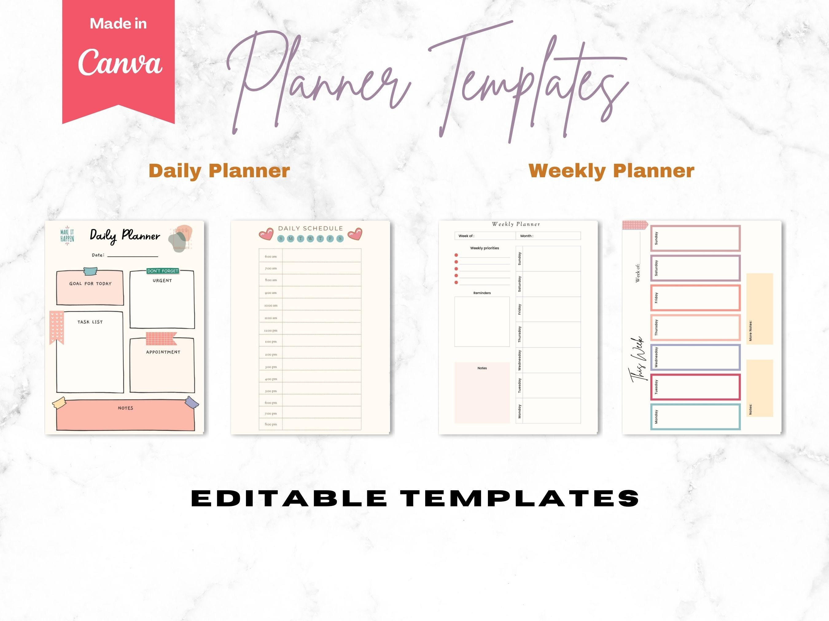 Editable Printable Planner Template Canva, Canva Template Kit, Daily ...