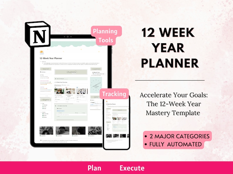 Notion Template 12 Week Year Planner, Notion Dashboard Goal Planner ...