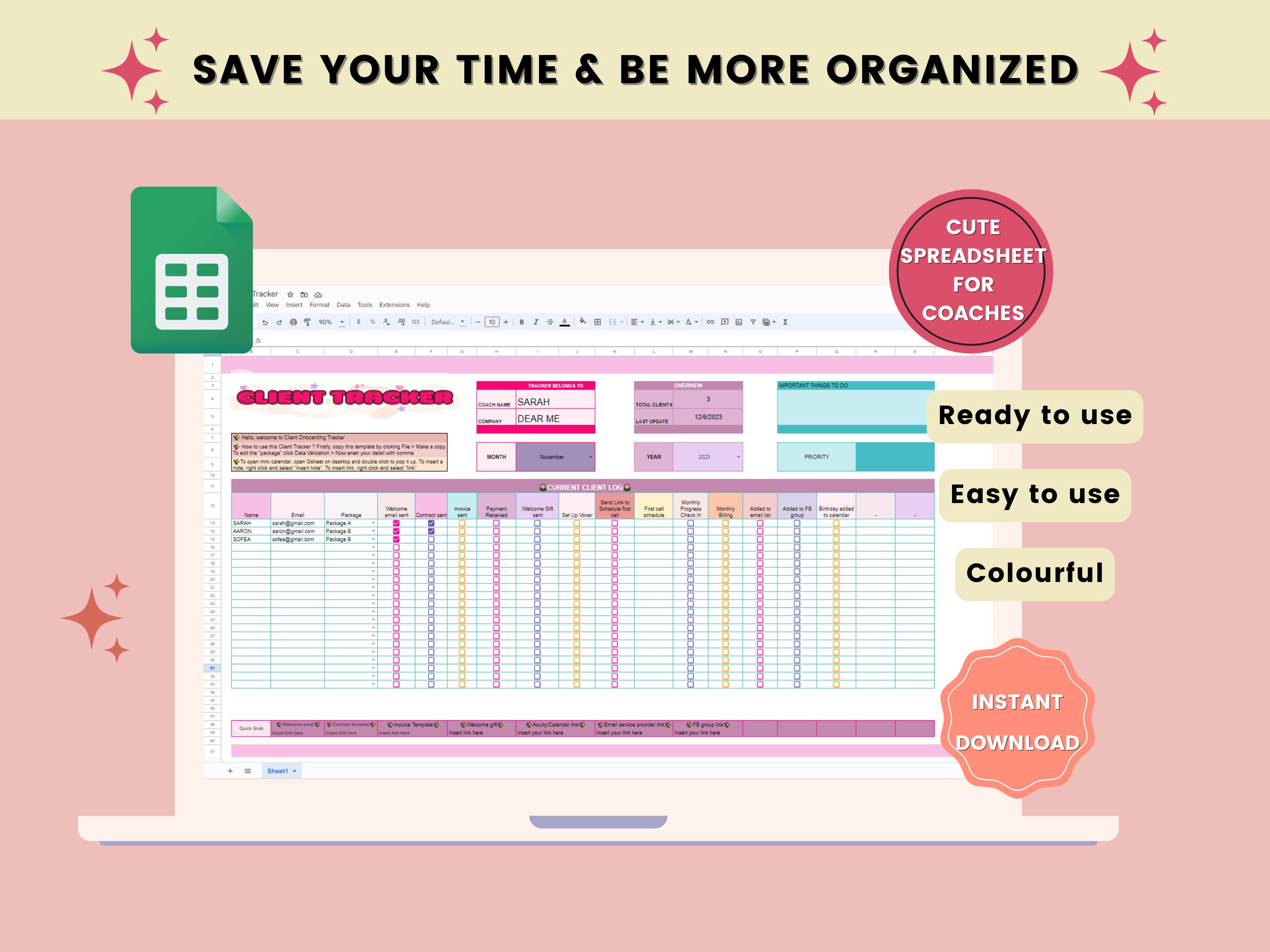 Client Onboarding Tracker Spreadsheet for Coaches, Client Management ...