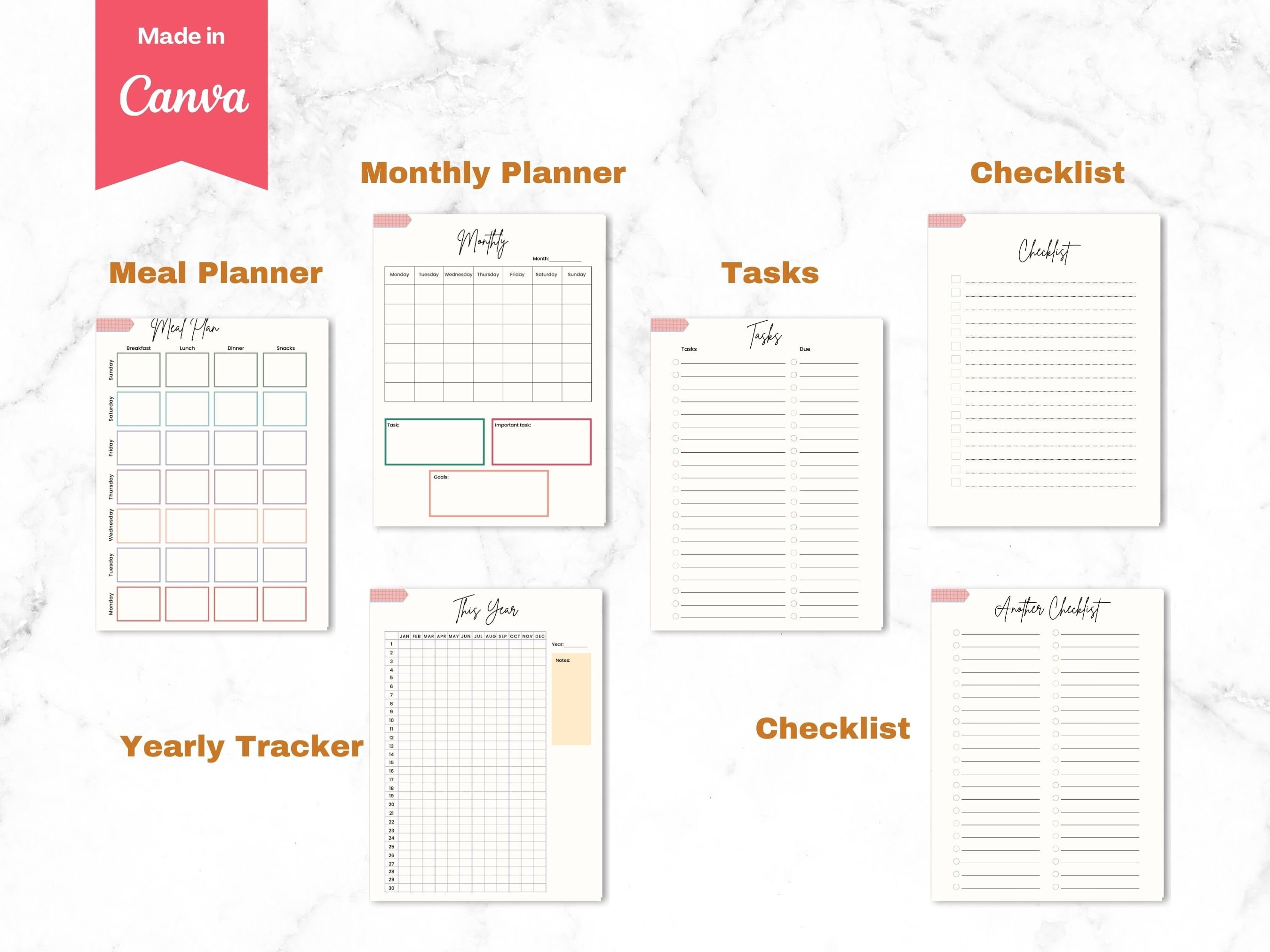 Editable Printable Planner Template Canva, Canva Template Kit, Daily ...