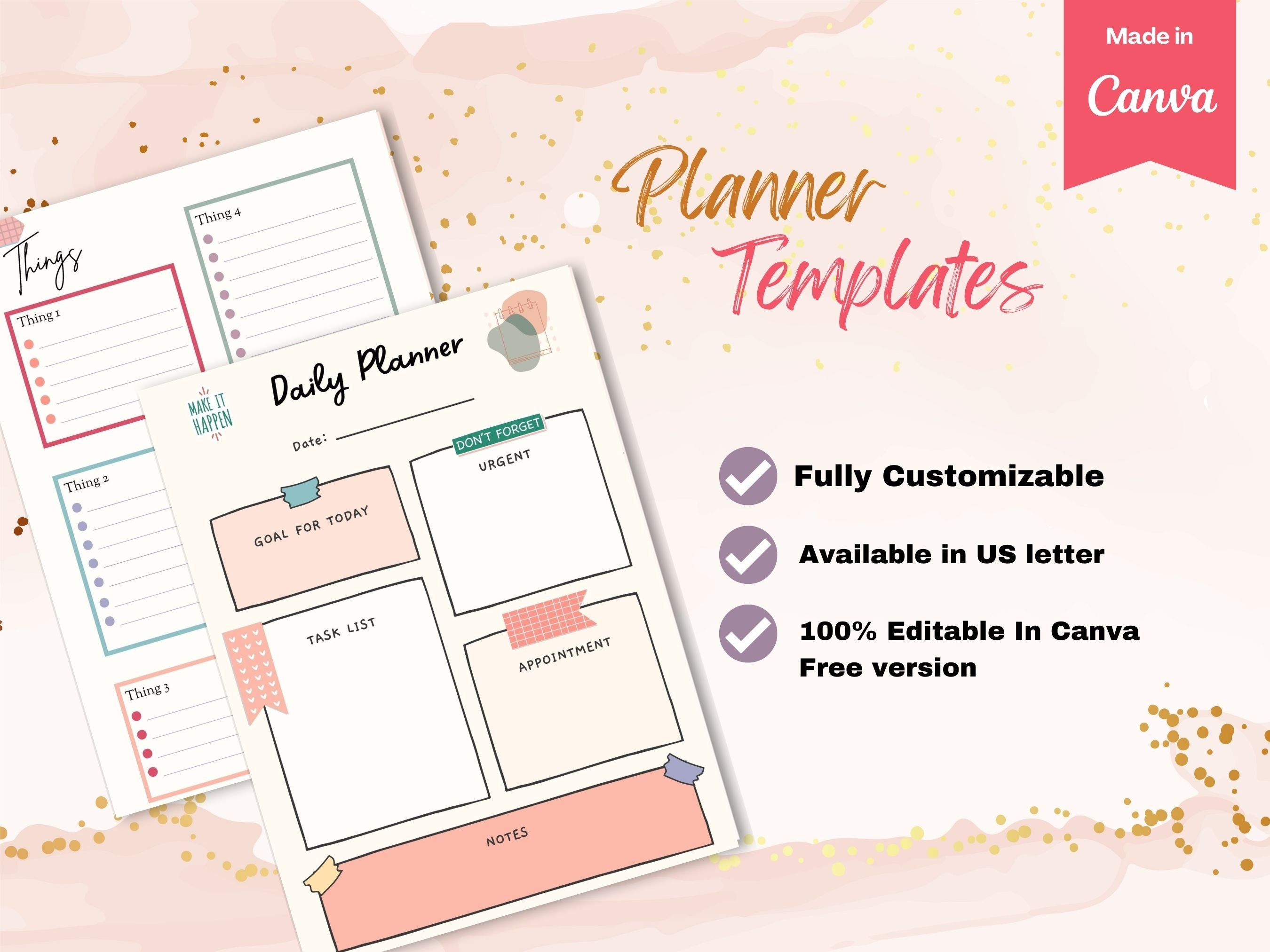 Editable Printable Planner Template Canva, Canva Template Kit, Daily ...