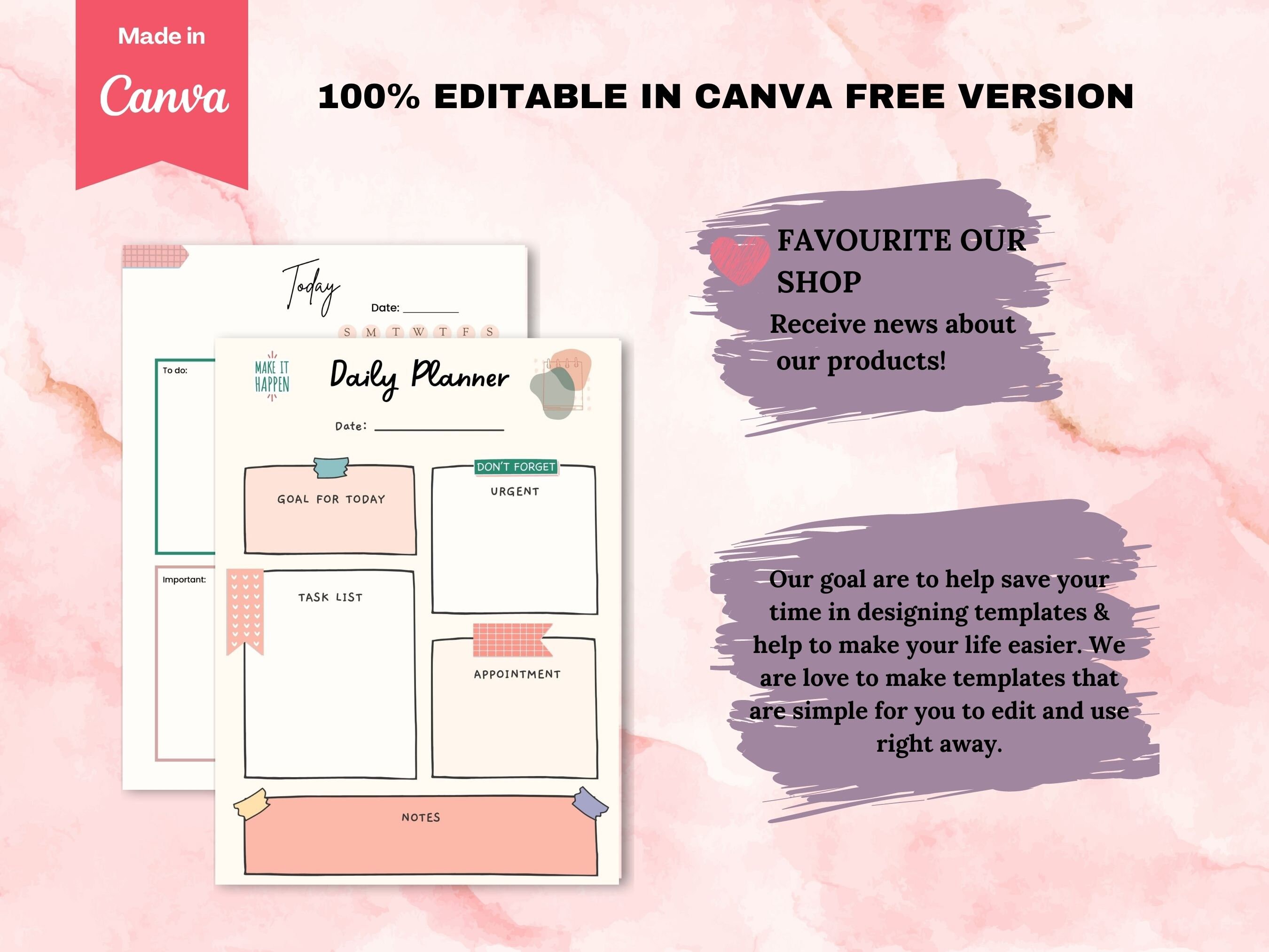 Editable Printable Planner Template Canva, Canva Template Kit, Daily ...