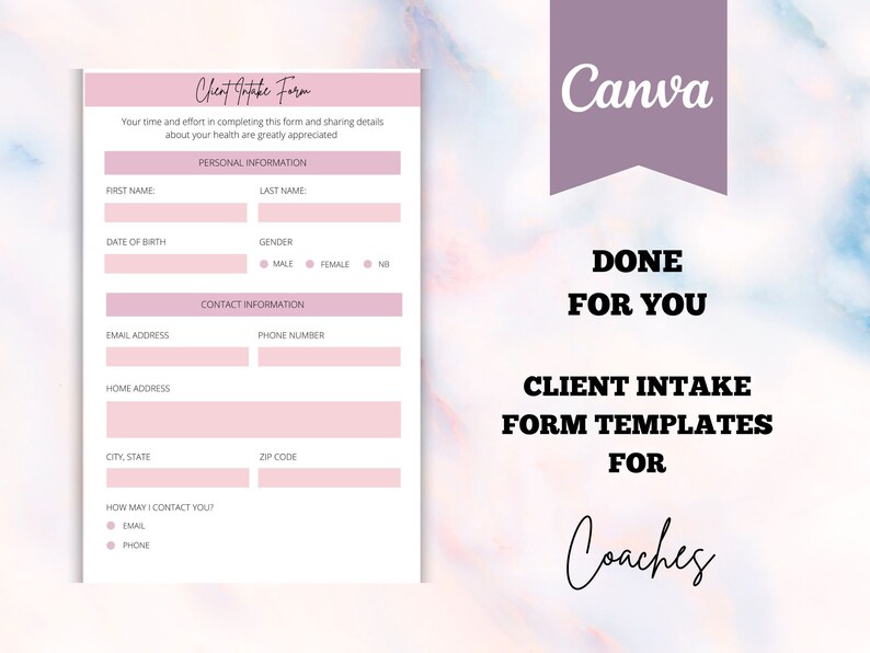 Client Intake Form for Coaches, Coaching Form, Client Information ...