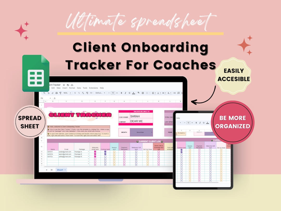 Client Onboarding Tracker Spreadsheet for Coaches, Client Management ...