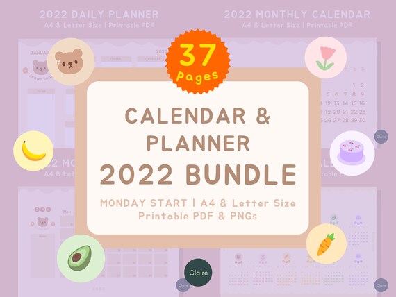 BUNDLE 2022 Calendar & Planner Digital Printable Pastel - Etsy
