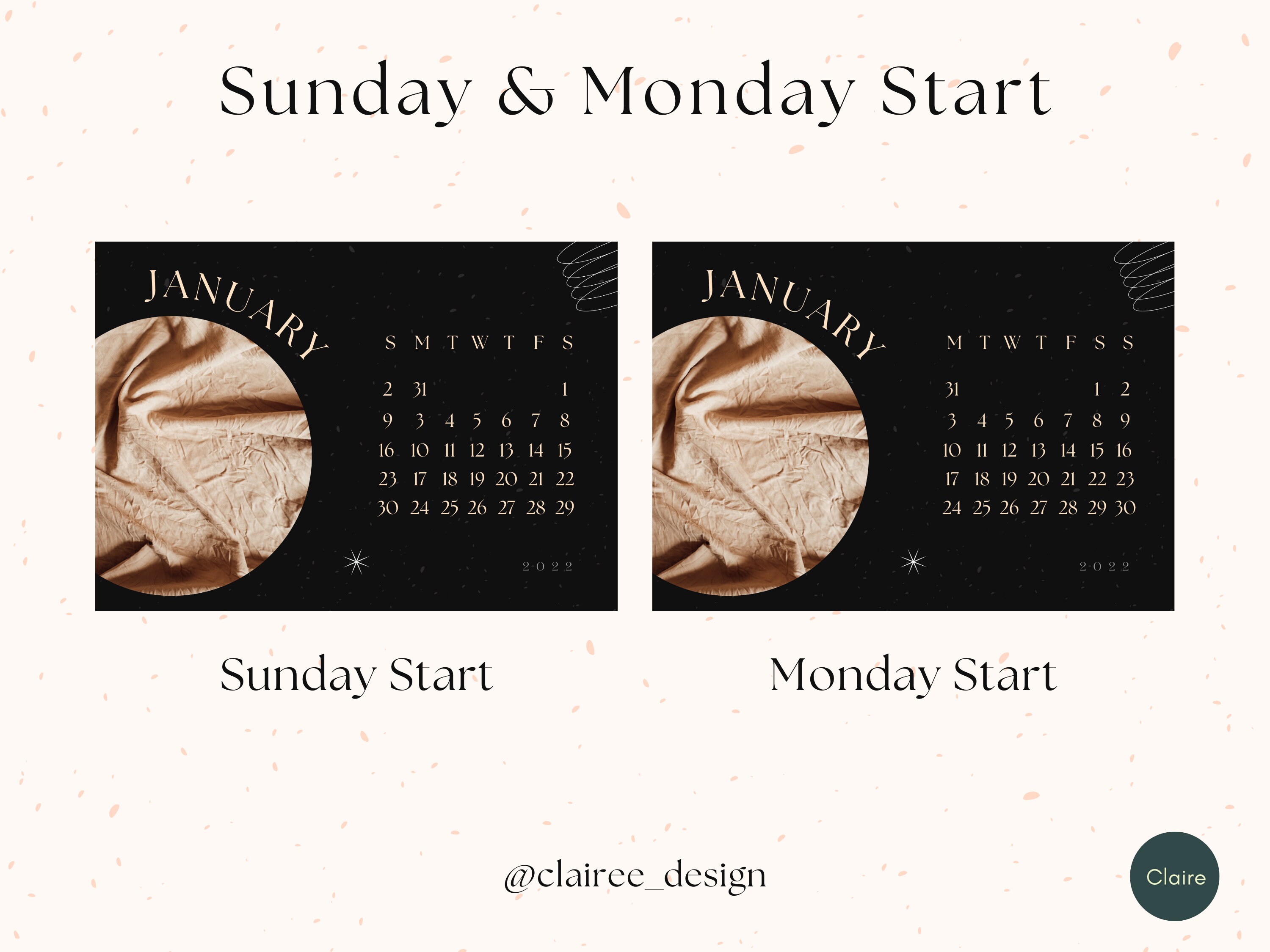 2022 Monthly Calendar Digital Printable Modern Black Elegant Dark ...