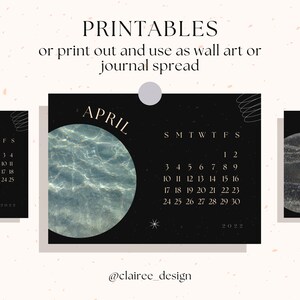 2022 Monthly Calendar Digital Printable | Modern Black Elegant Dark ...