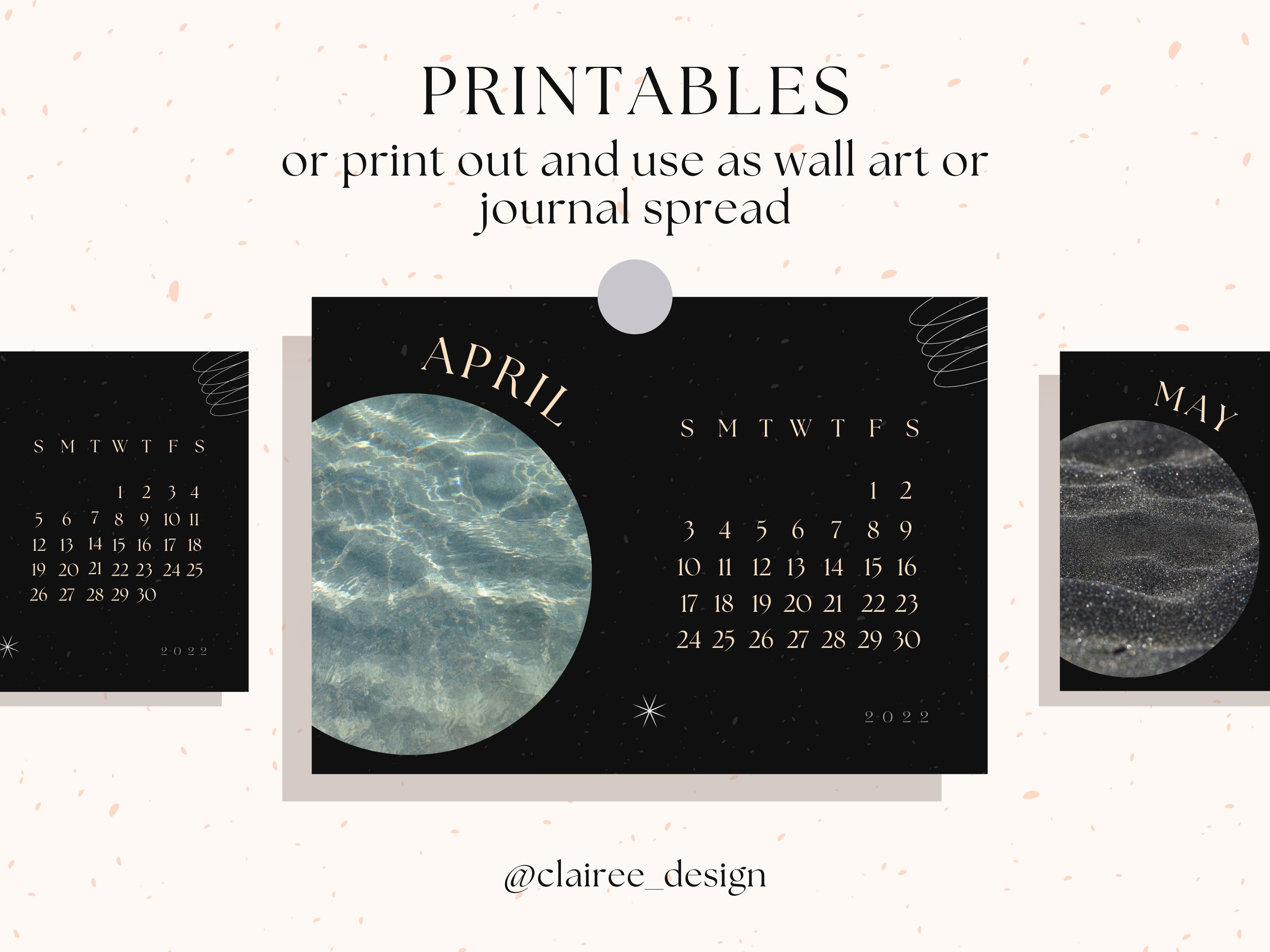 2022 Monthly Calendar Digital Printable Modern Black Elegant Dark ...