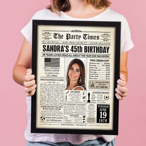 45th Birthday Newspaper Poster, 45th Birthday Party Decor, 45th Birthday Gift for Men or Women ...