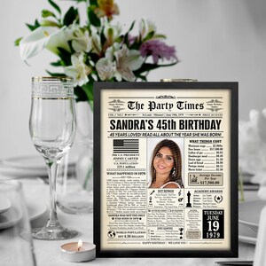 45th Birthday Newspaper Poster, 45th Birthday Party Decor, 45th Birthday Gift for Men or Women ...