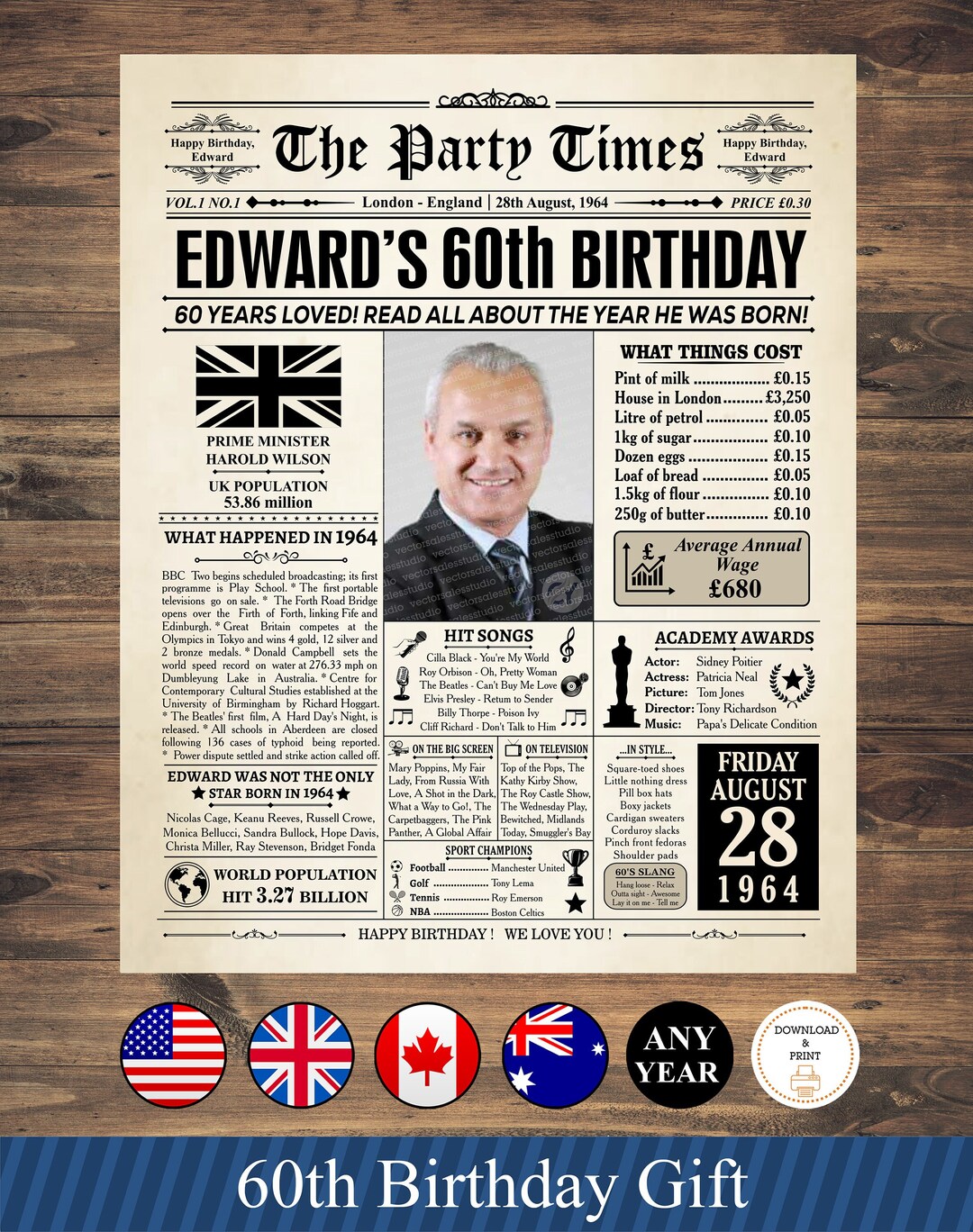 1964 UK, 60th Birthday Gift, 1964 Newspaper, British 1964, UK 1964 ...