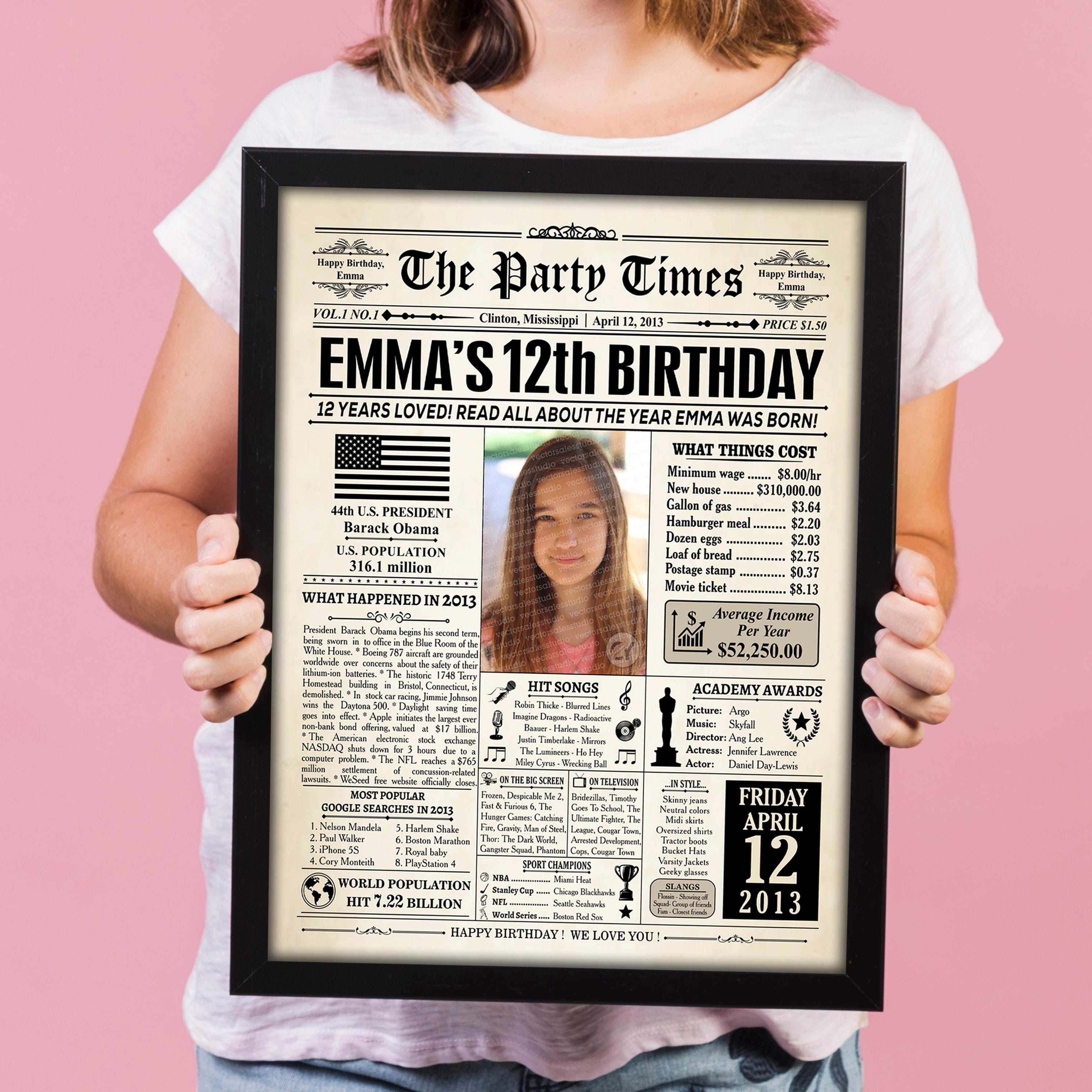 12th Birthday Newspaper Poster, Born in 2013 (digital Download) - Etsy
