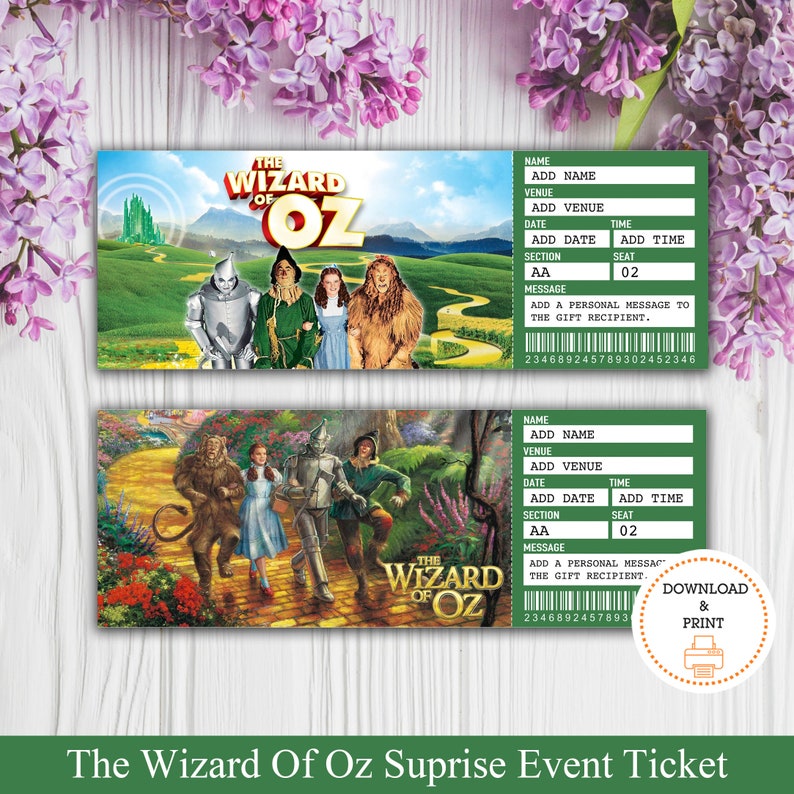 Printable WIZARD of OZ Broadway Surprise Ticket. Editable | Etsy