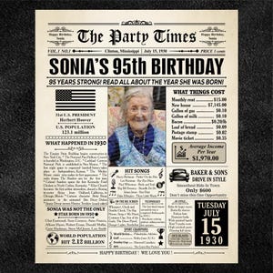 95th Birthday Gift Ideas, Back in 1930 Sign, 1930 USA, 95th Birthday ...