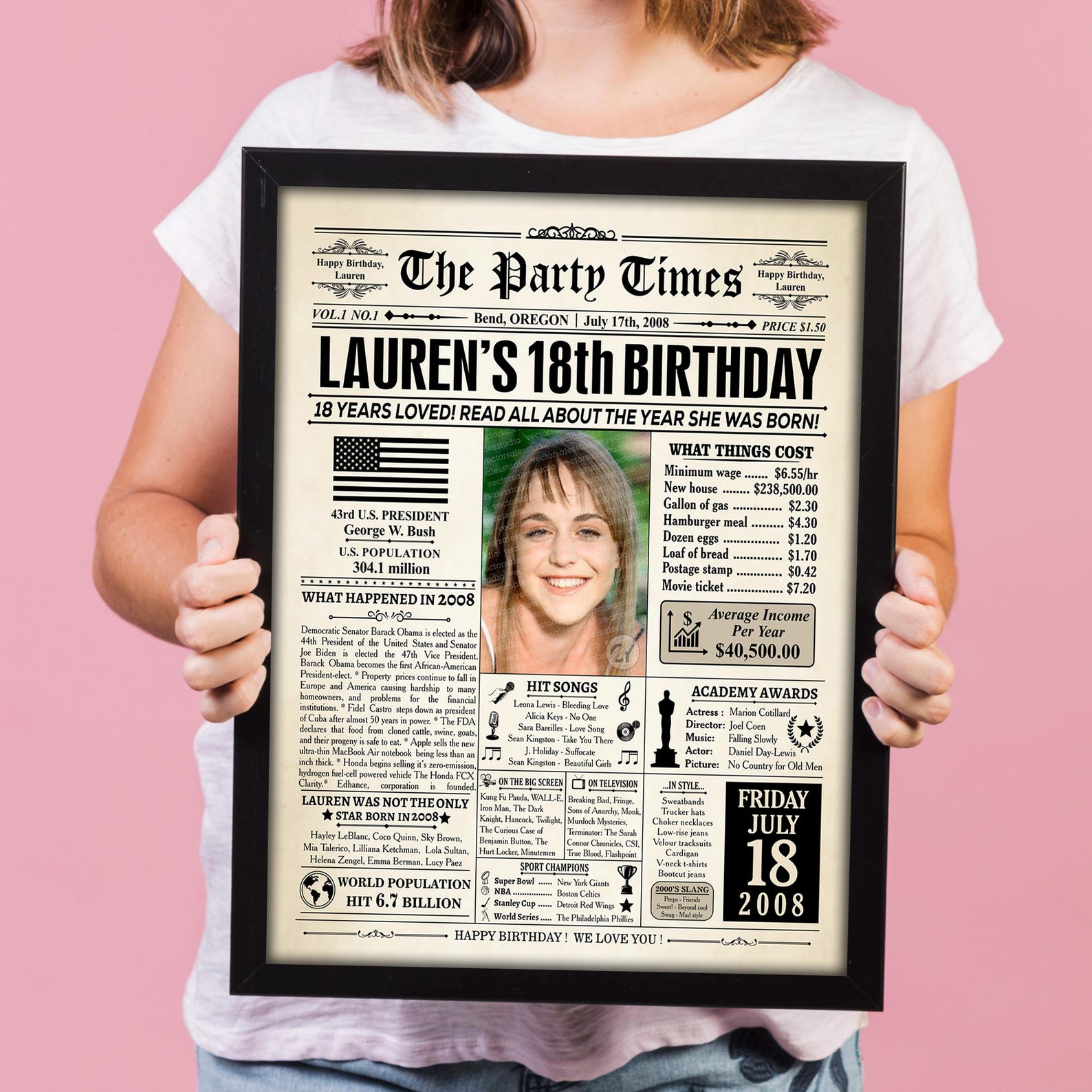 18th Birthday Newspaper Poster, Born in 2008 (digital Download) - Etsy