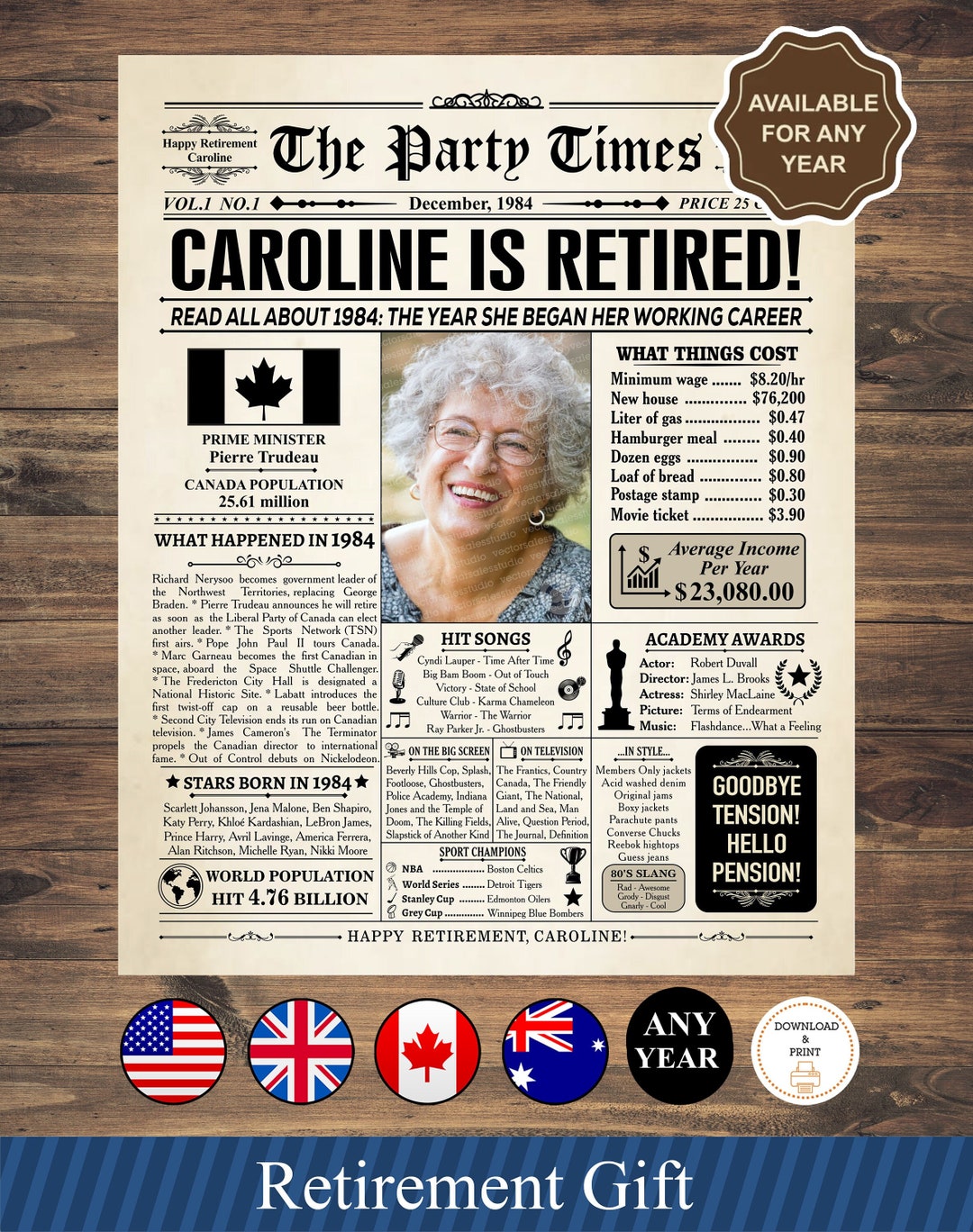 Personalized Retirement Newspaper Poster: Vintage Career Gift (digital ...