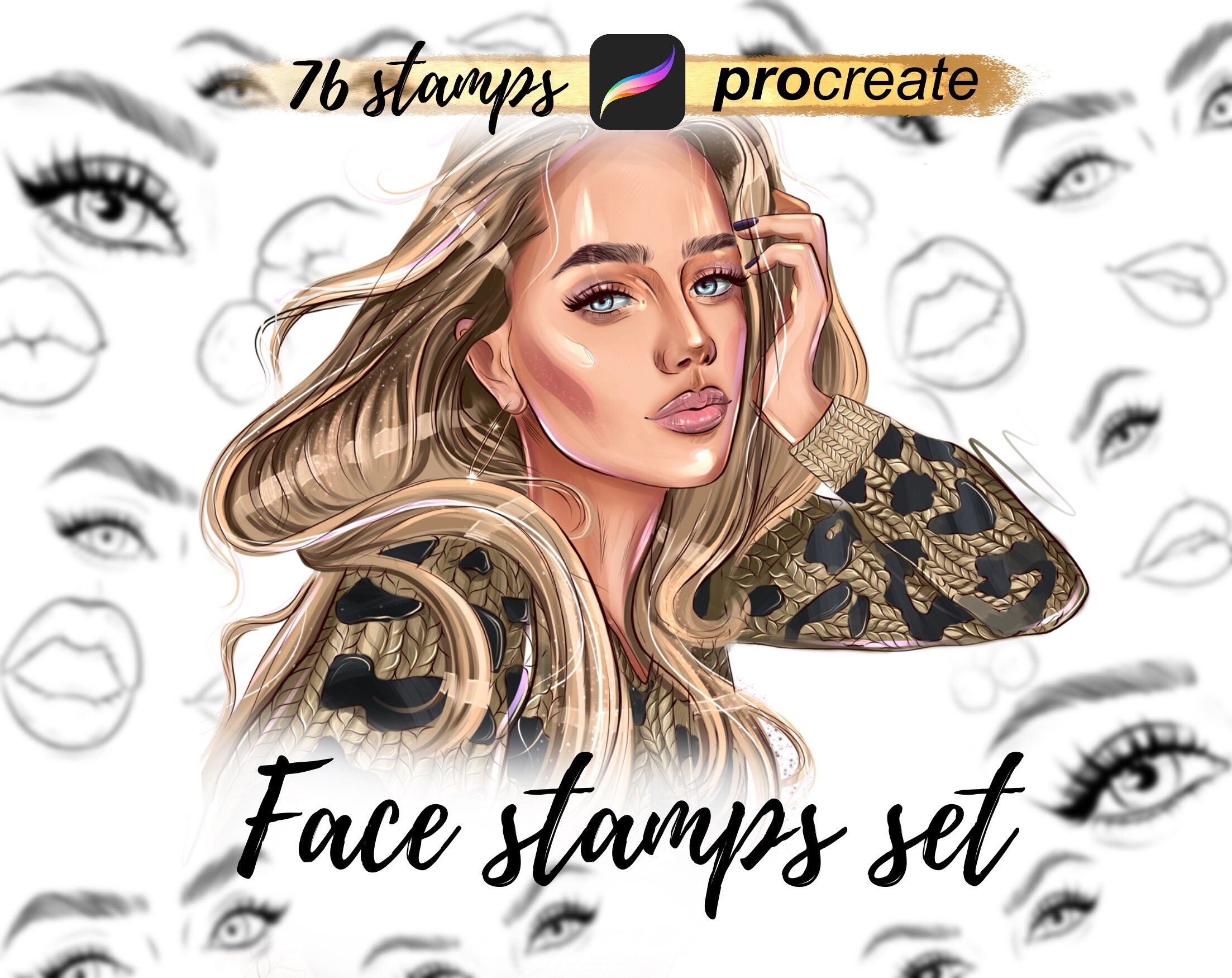 Face Stamps Set Procreate Procreate Full Face Brushes Set - Etsy