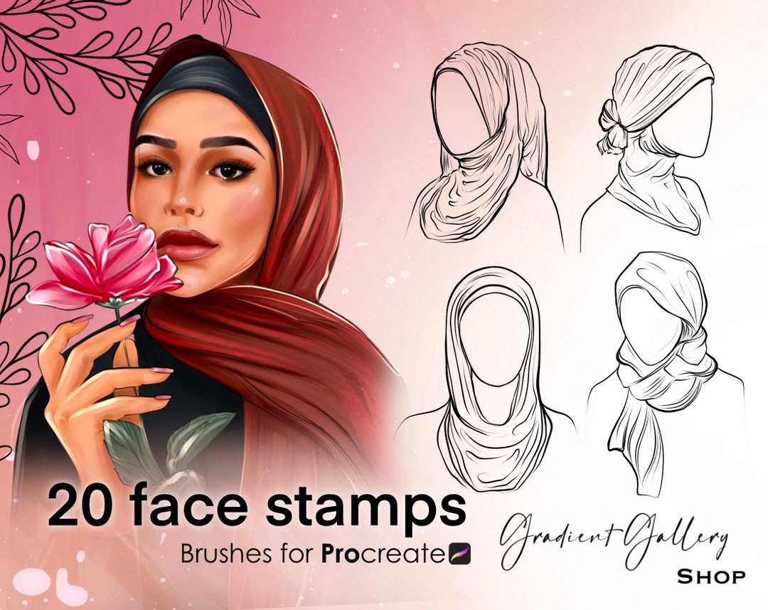 Hijab Procreate Face Stamps Muslim Girl Procreate Brushes Outline ...