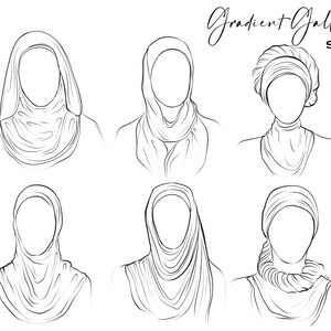 Hijab Procreate Face Stamps Muslim Girl Procreate Brushes Outline ...