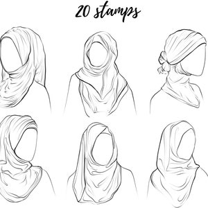 Hijab Procreate Face Stamps Muslim Girl Procreate Brushes Outline ...