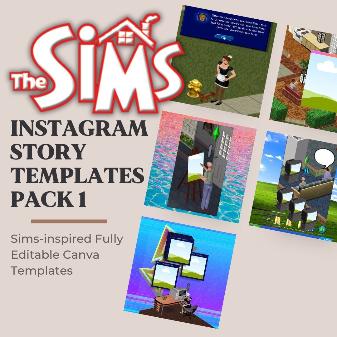 The Sims 1 Pack 1/4 - 5 Social Templates 9x16 for Instagram Bespoke ...