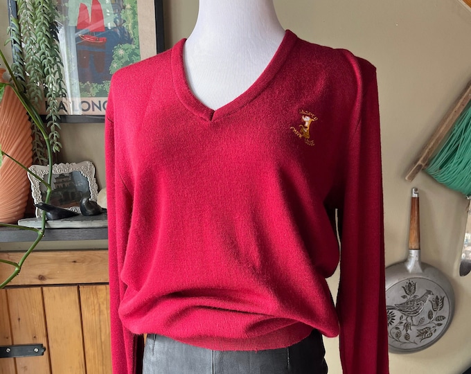 Vintage 70s Dark Red “jasper Park Lodge” Embroidered Knit Sweater ...