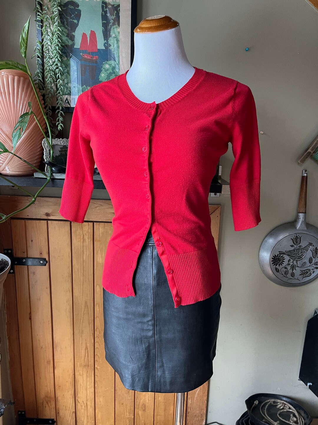 Vintage 00s Y2K Bright Red Half Sleeve Cardigan / Retro 90s Early 2000s ...