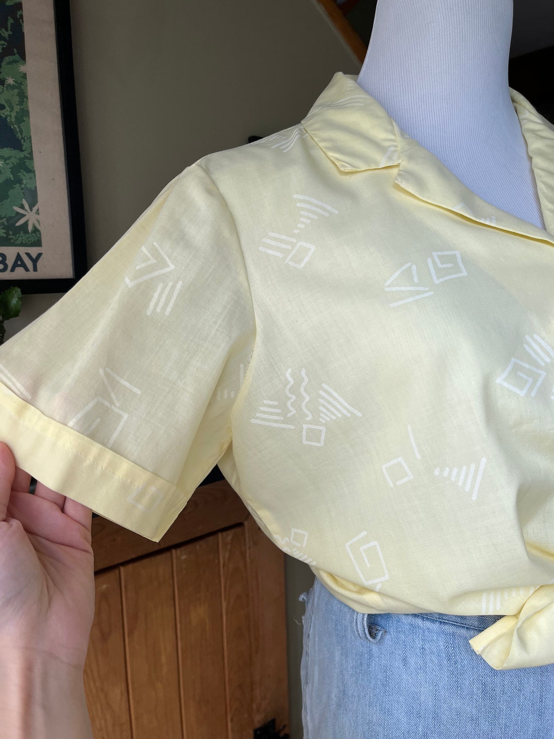 Vintage 80s Light Yellow Abstract Line Patterned Button-up - Etsy
