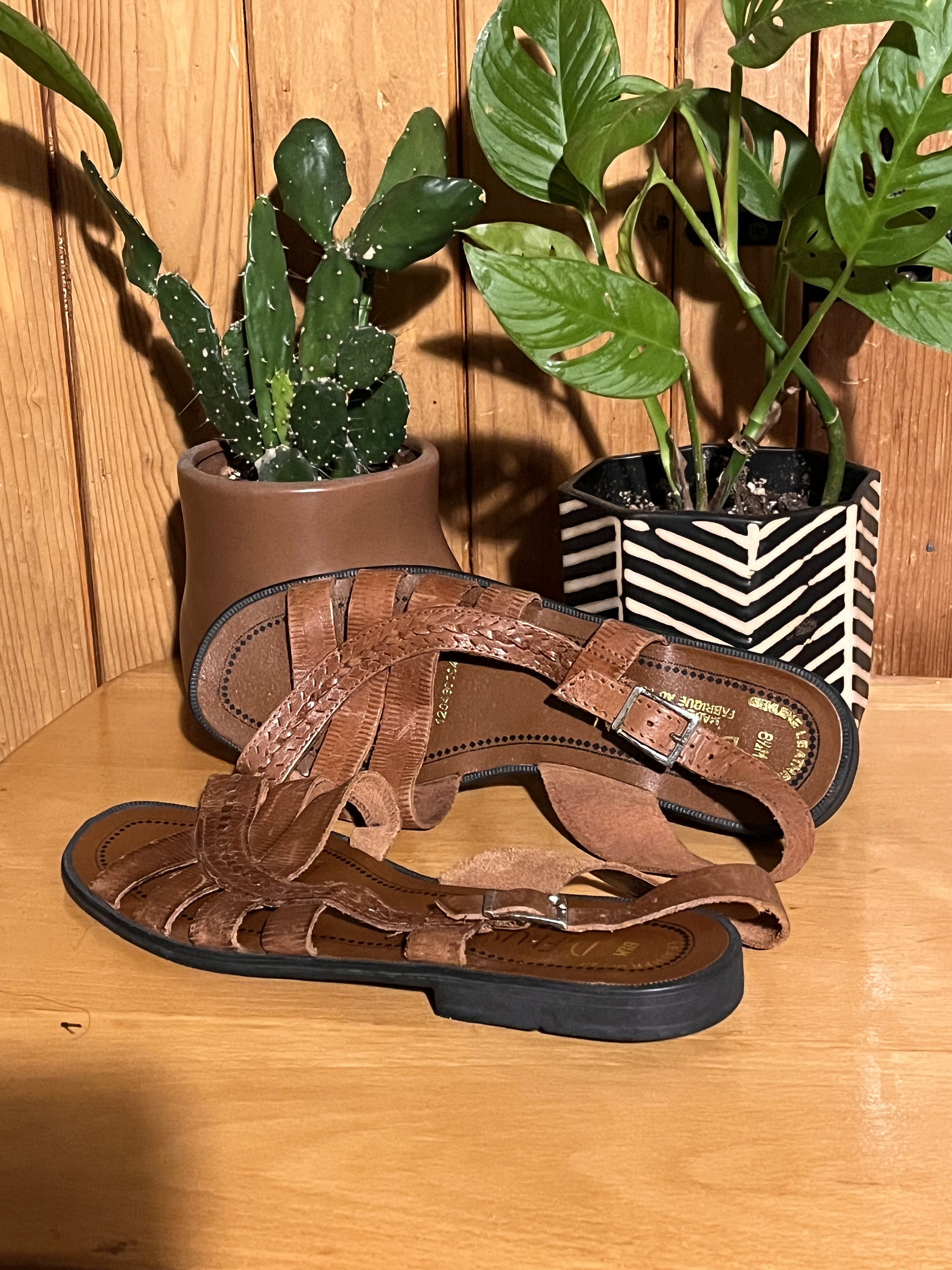 Vintage 90s Brown Genuine Leather Strappy Sandals / Retro 1990s Boho ...