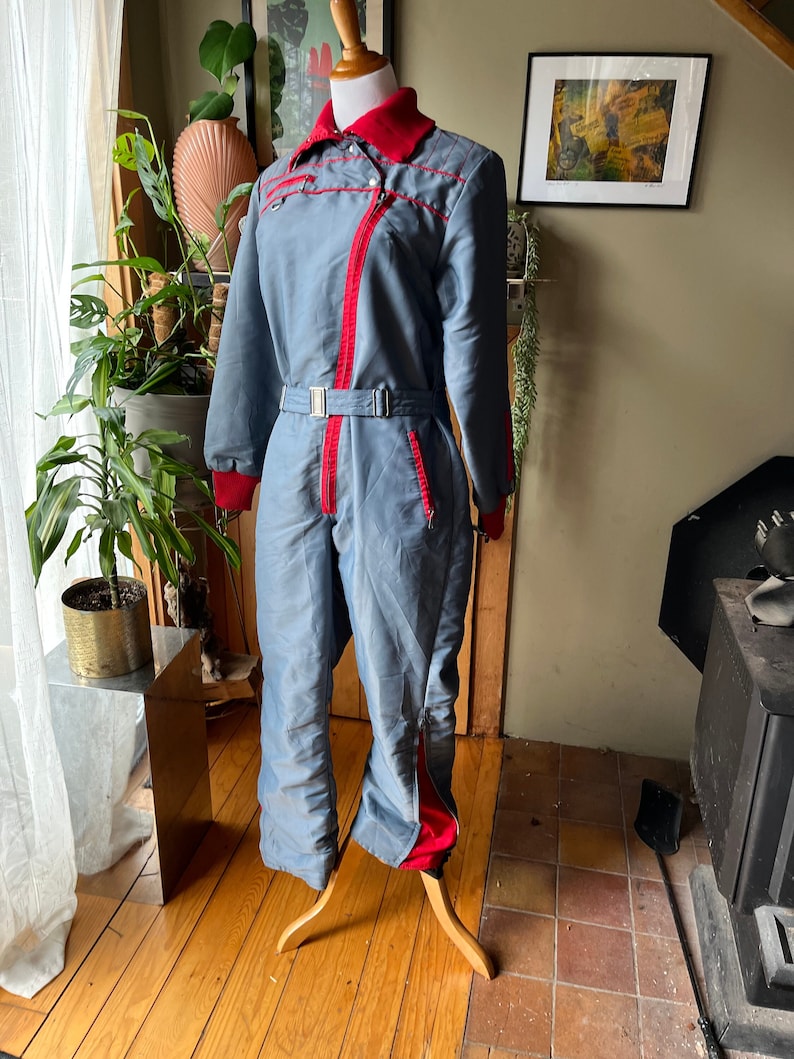 Vintage 60s 70s Blue & Red One-piece Womens Snowsuit / Retro 1960s Belted Ski Suit / Ski-doo ...