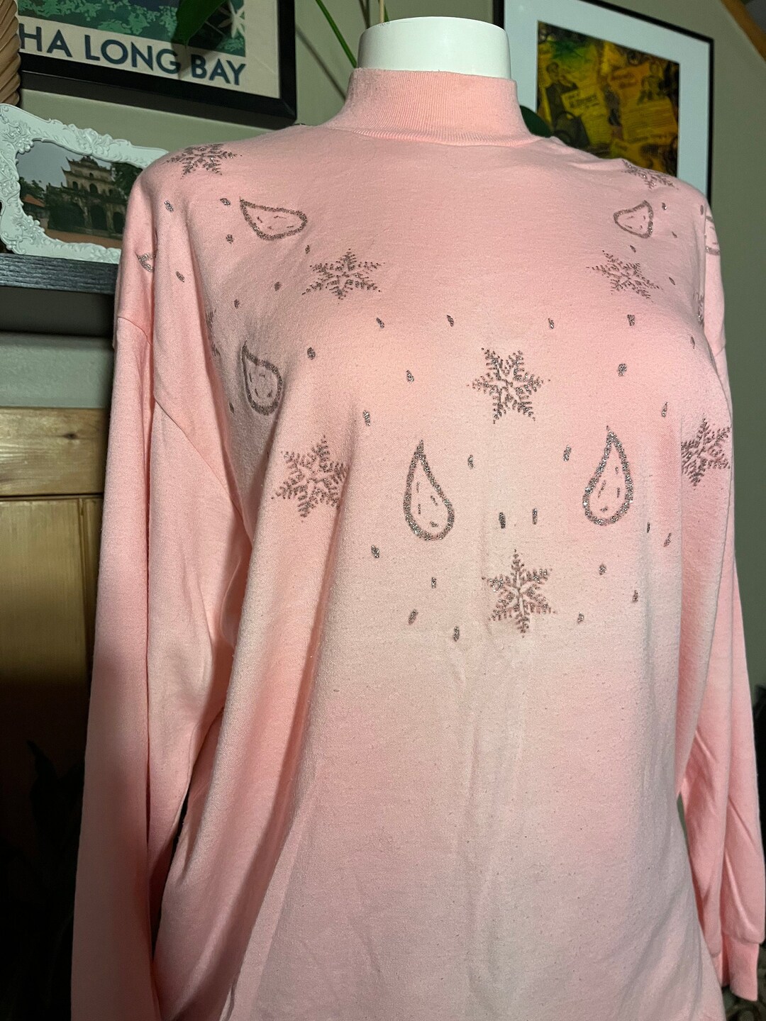Vintage 90s Bubblegum Pink Sparkly Snowflake Mockneck Top / - Etsy