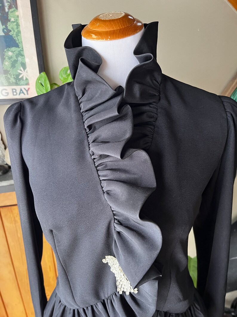 Vintage 70s Black Ruffled Vampy Disco Jacket / Retro 1970s High Ruffled ...