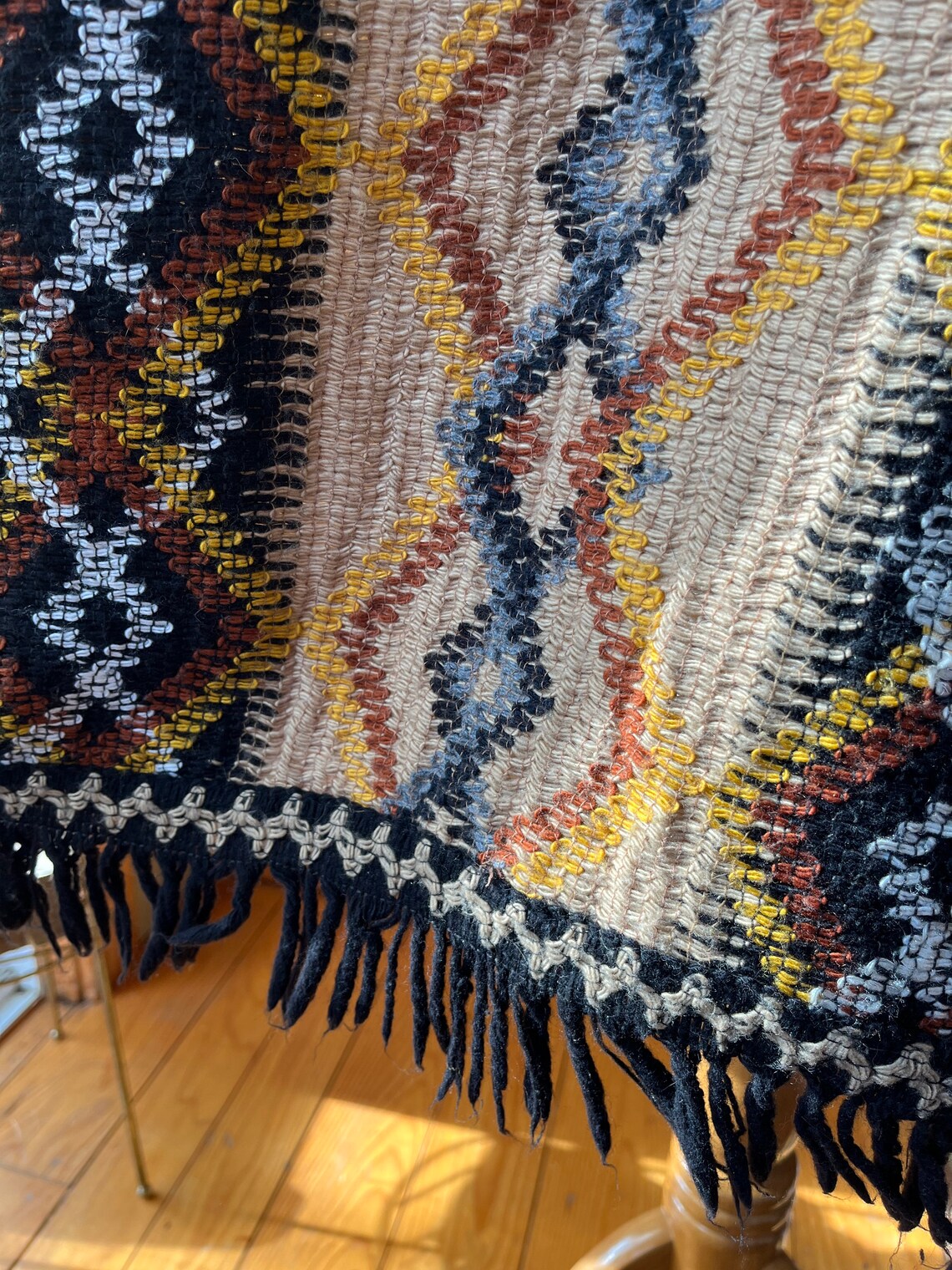 Vintage Made in Mexico Geometric Print Poncho / Retro Brown & Black ...