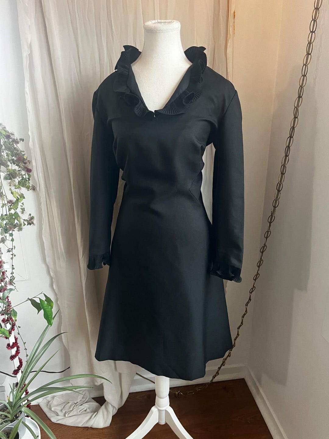 Vintage 70s Witchy Black Ruffle Gothic Disco Sheath Dress | Lawrence ...