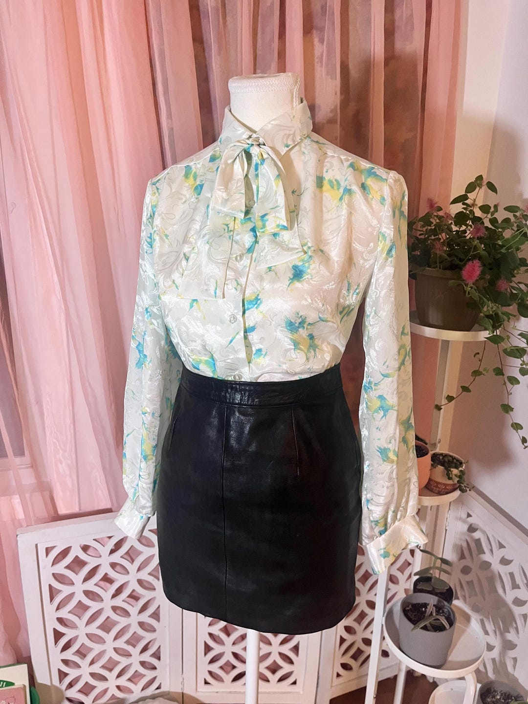 Vintage 80s ‘style Rite’ Floral Satin Secretary Blouse | Medium - Large ...