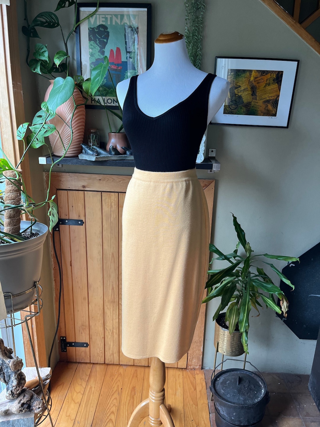 Vintage Designer 80s Soft Buttercup Yellow Wool Blend Pencil Skirt ...