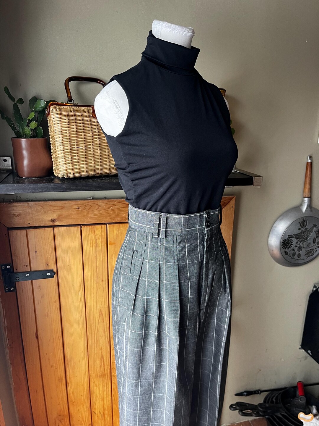 Vintage 80s Super High Waisted Grey Check Pants / Retro 1980d Pleated ...