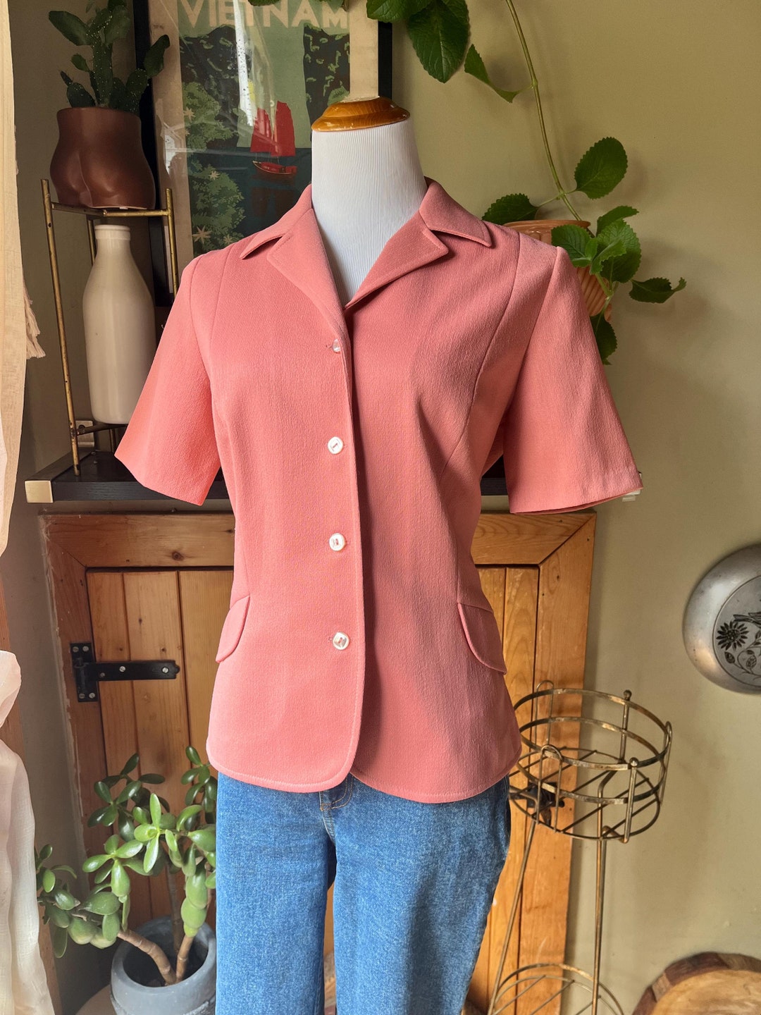Vintage 70s Dusty Rose Button-up Collared Top / Retro 1970s 80s Soft ...