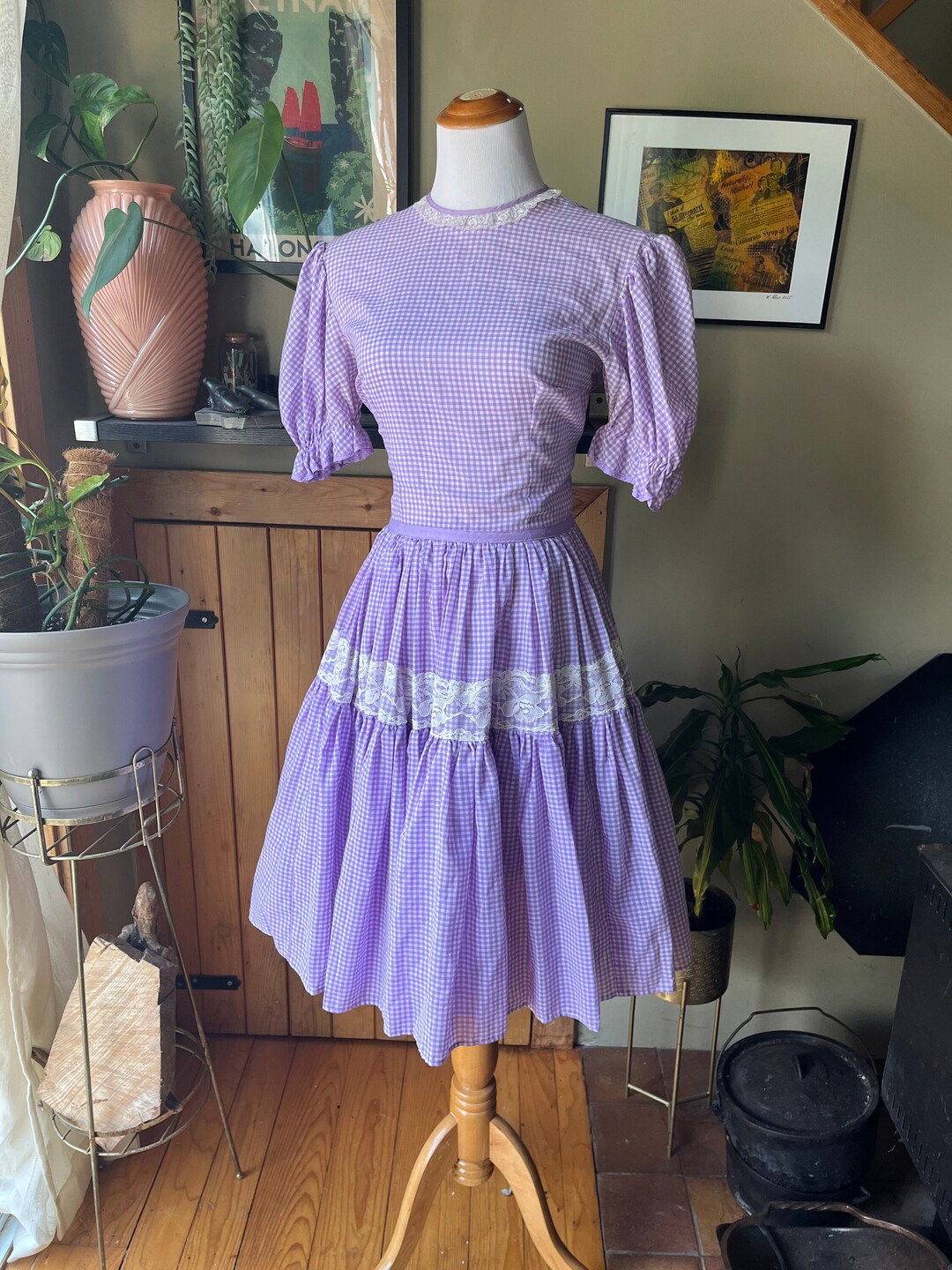 Vintage 50s Lavender Gingham Square Dance Dress / Retro 1950s Fit ...