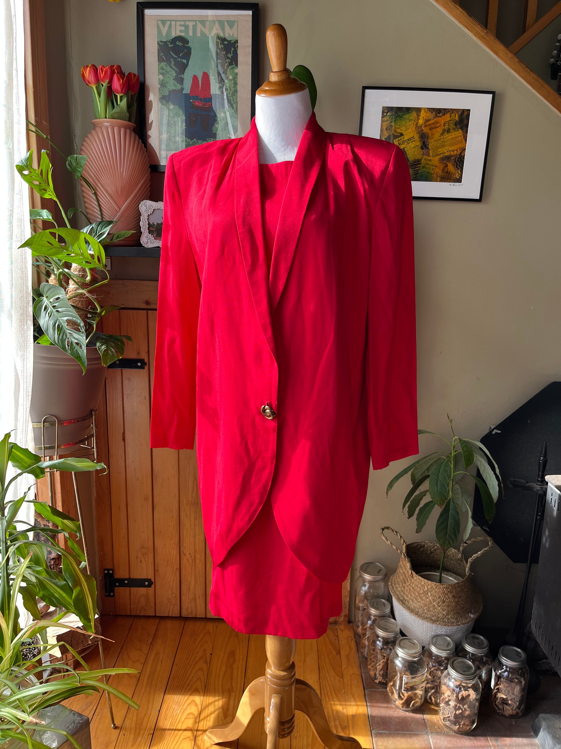 Vintage 80s Bright Red Two-piece Dress Set / Retro 1980s Matching ...