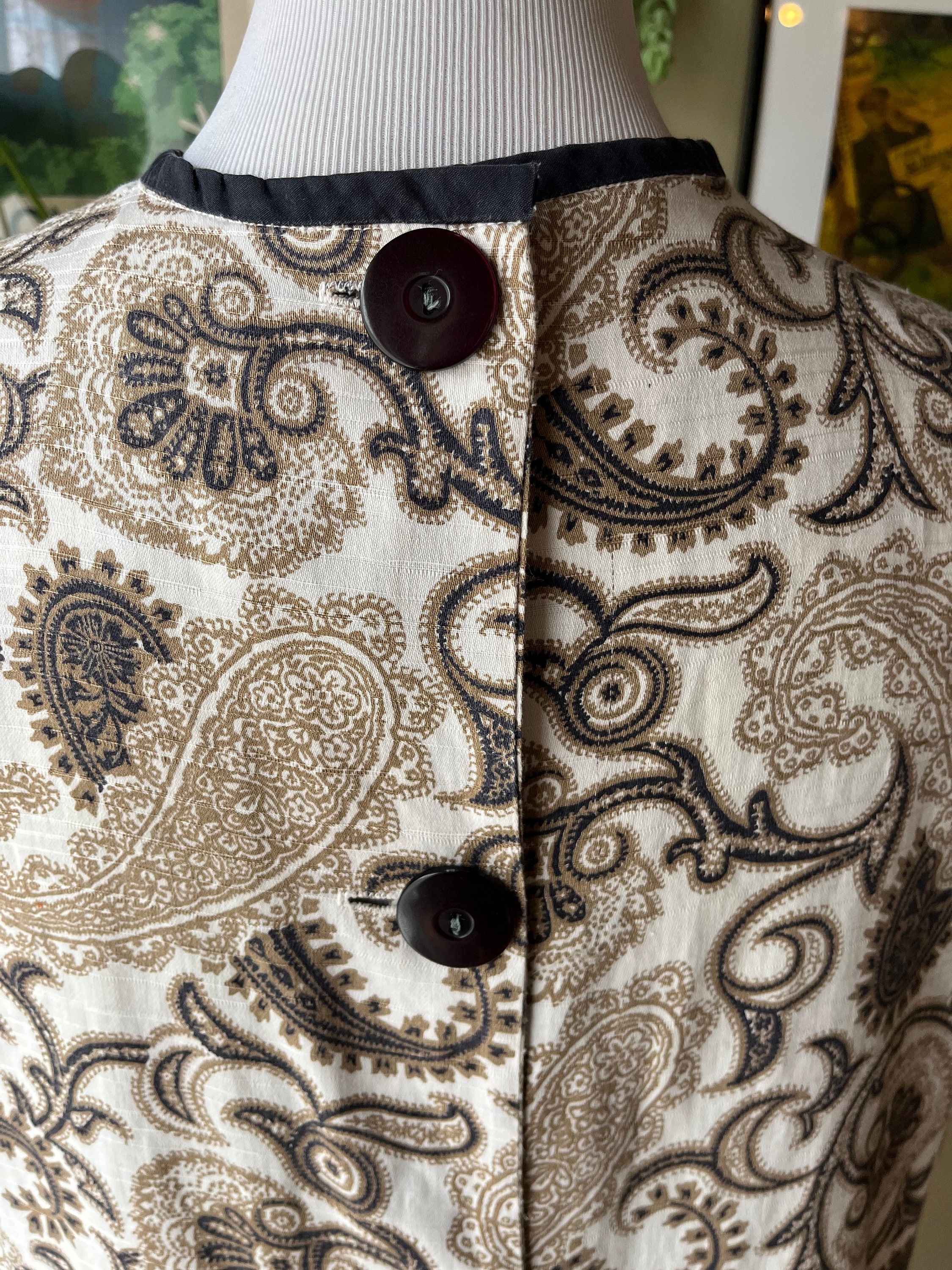 Vintage 60s Neutral Tone Paisley Print Tunic Top / Retro 1960s Boho ...