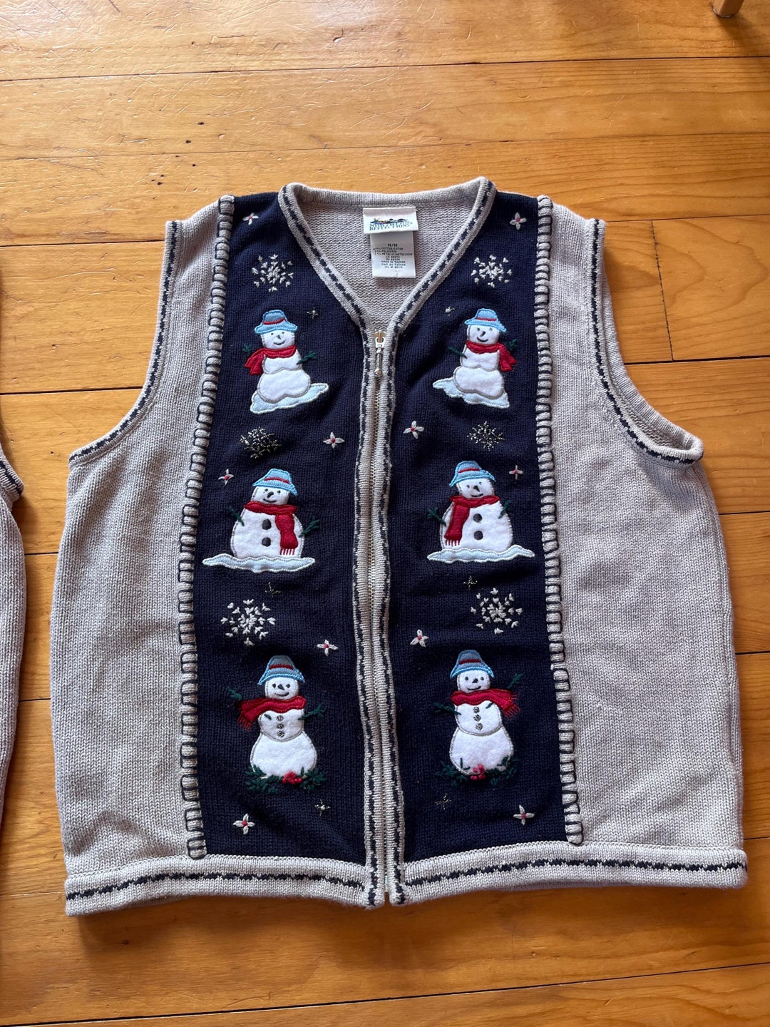 Vintage 90s Kitschy Knit Snowman Appliquéd Holiday Sweater Vest / Retro ...