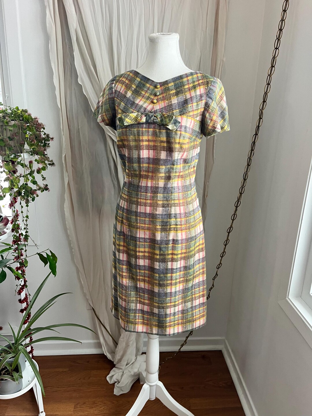 Vintage 1950s 60s Plaid Cotton Blend Day Dress | Midcentury Mad Men ...