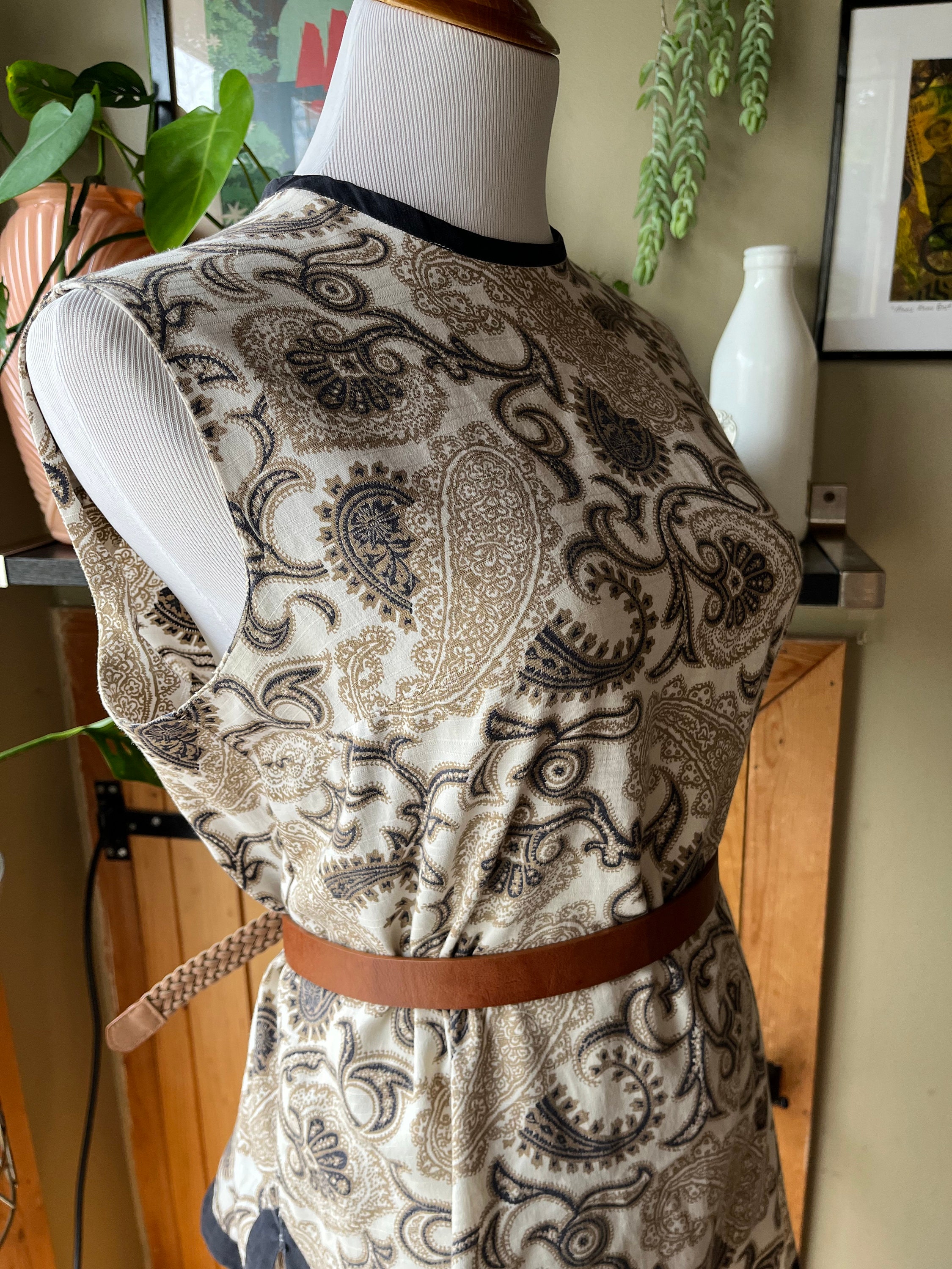 Vintage 60s Neutral Tone Paisley Print Tunic Top / Retro 1960s Boho ...