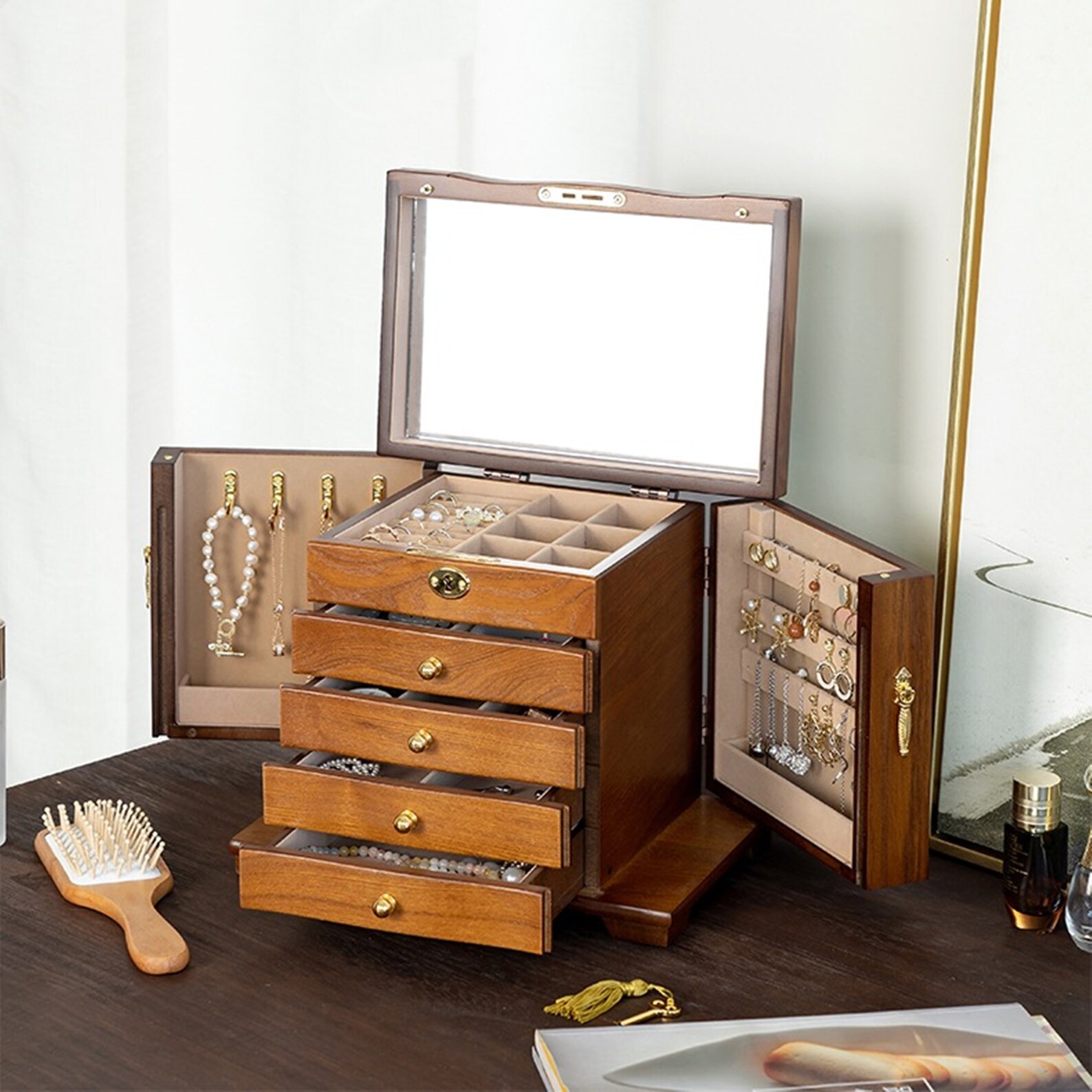 Engrave 4/5 Layer Wooden Jewelry Box,large Locking Jewelry Organizer ...