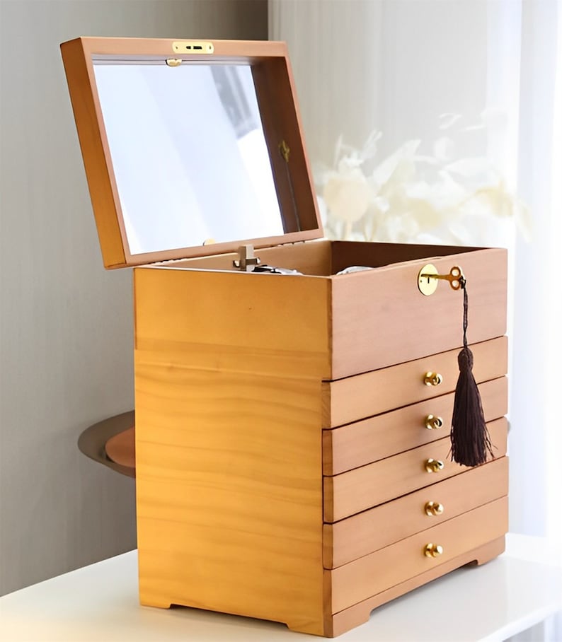 High-capacity 6 Layer Wooden Jewelry Box With Lock, Large Jewelry ...